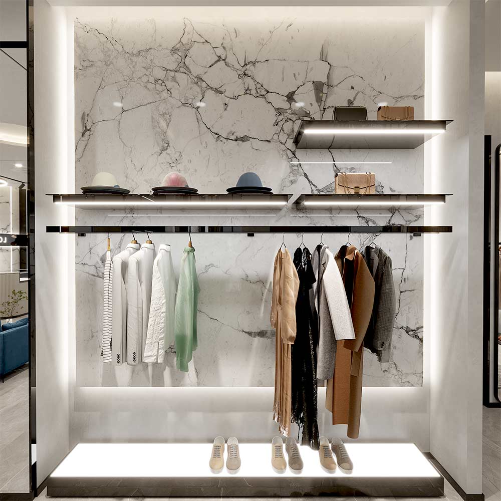 CR076 Boutique Wall Mounted Display Shelves and Hanging Rail – TUTU DISPLAY